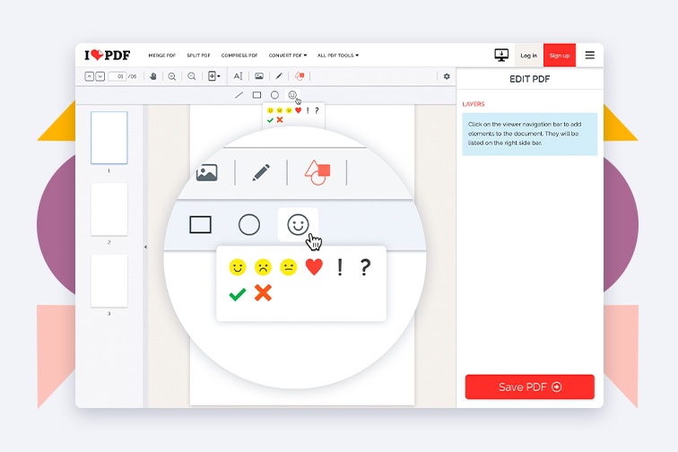 How to add smileys and hearts to a PDF using iLovePDF's Editor How to add smileys and hearts to a PDF using iLovePDF's Editor